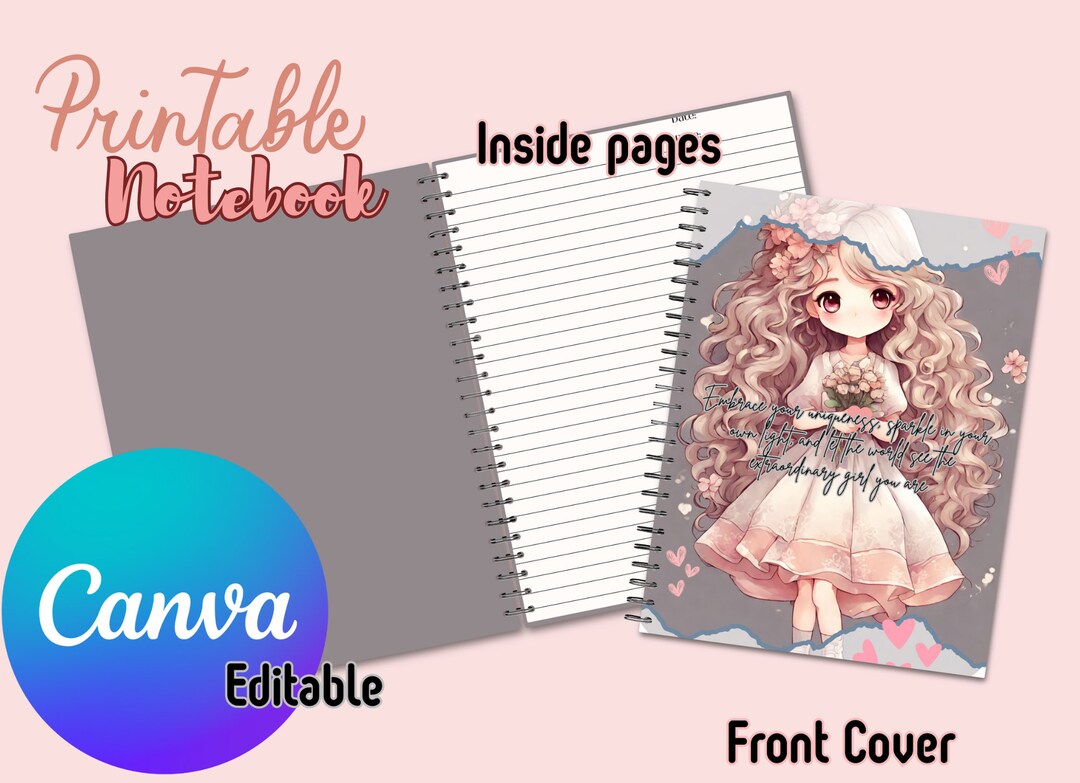 Cute Chibi Spiral Notebook Template, Printable Notebook Template, DIY ...