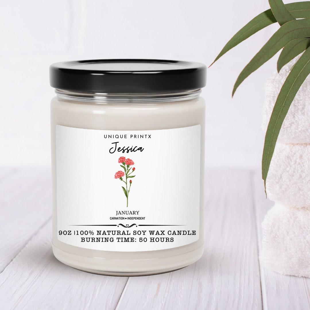 Personalized Birth Flower Month Candle, Birth Flower Candle, Birthday ...