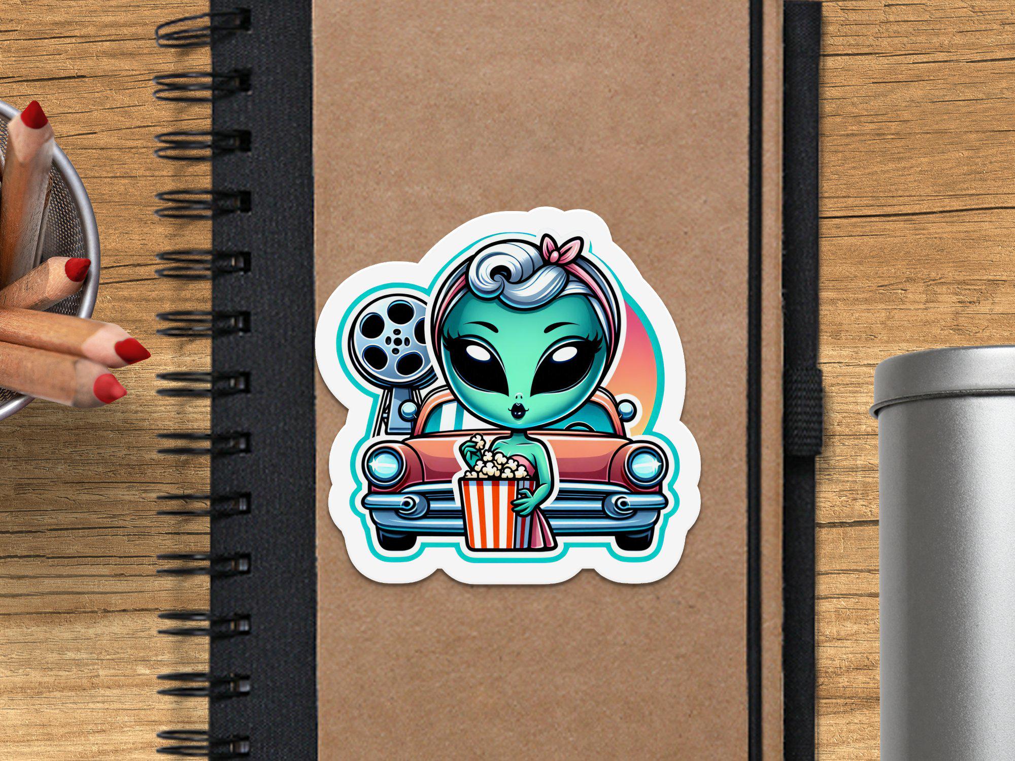 Vintage Alien Movie Night Sticker Pack, Retro Cute Alien Stickers ...