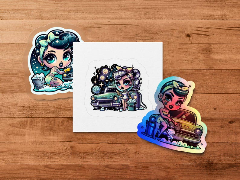 Retro Pinup Girl Car Wash Sticker Pack, Vintage Art Stickers, Cute ...