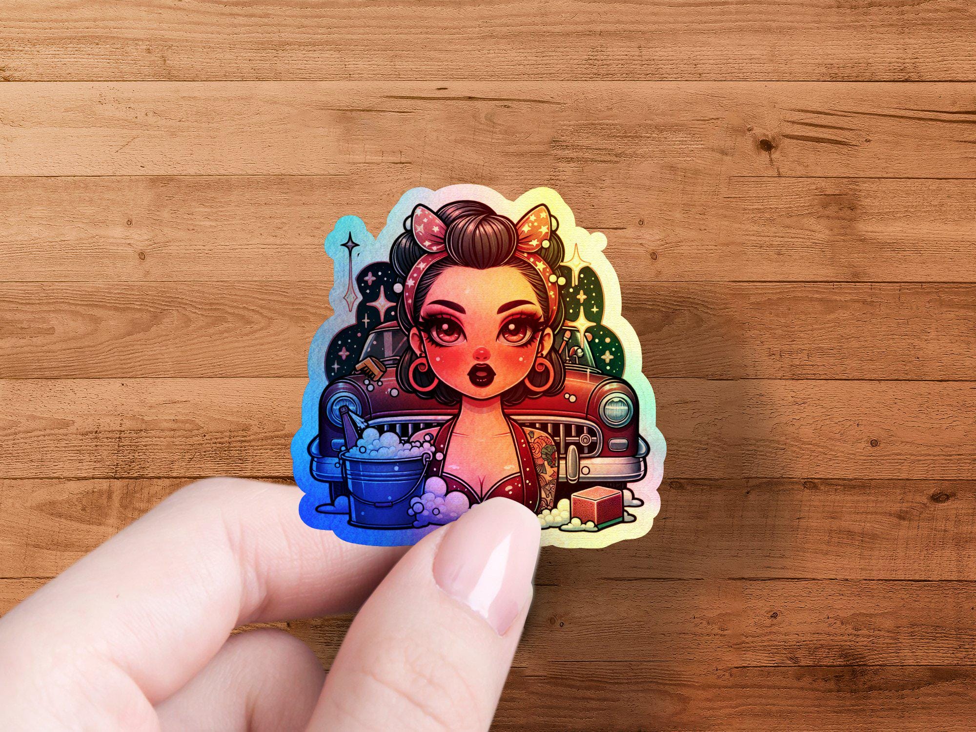 Cute Car Wash Girl Stickers, 6 Piece Sticker Bundle, Retro Art Stickers ...