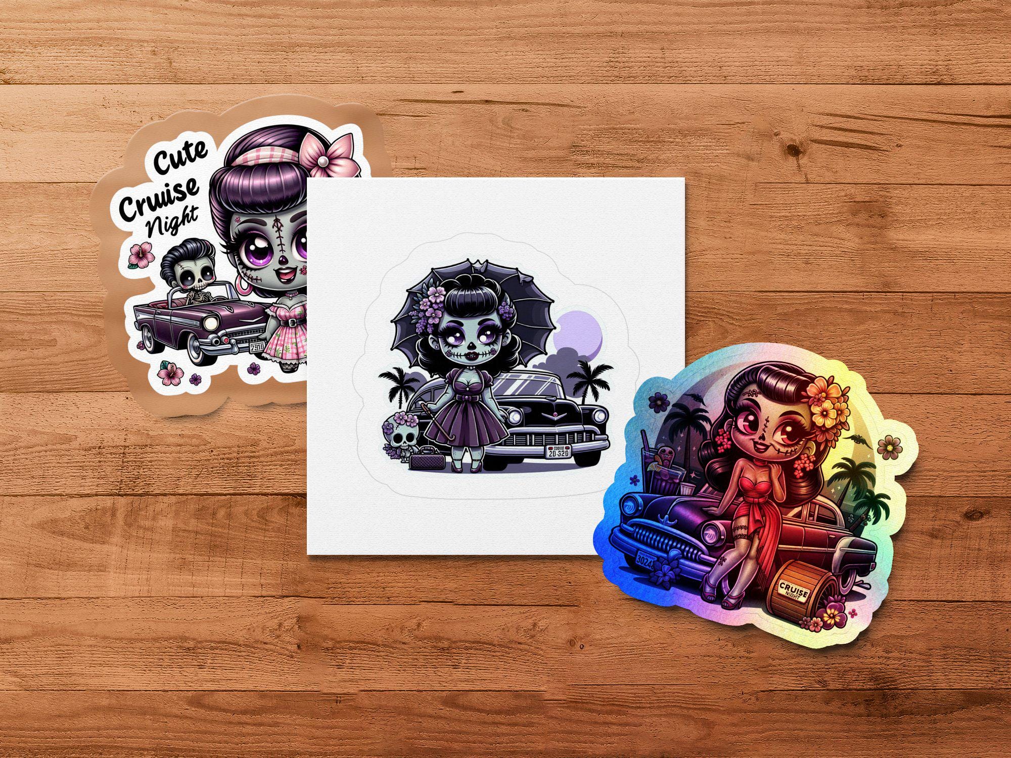 Pinup Zombie Girl Stickers Set, Cute Zombie Car Stickers, Retro ...