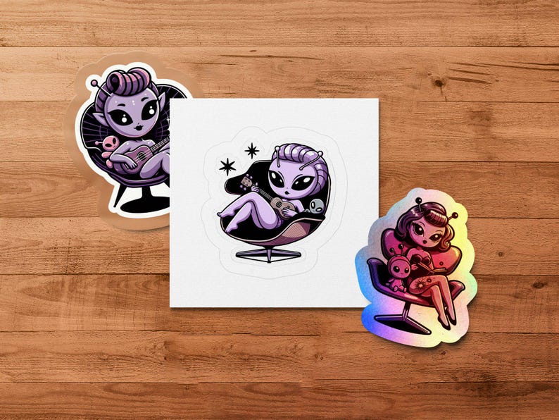 Cute Alien Character Sticker Bundle, Retro Alien Girl Stickers, Fun and ...