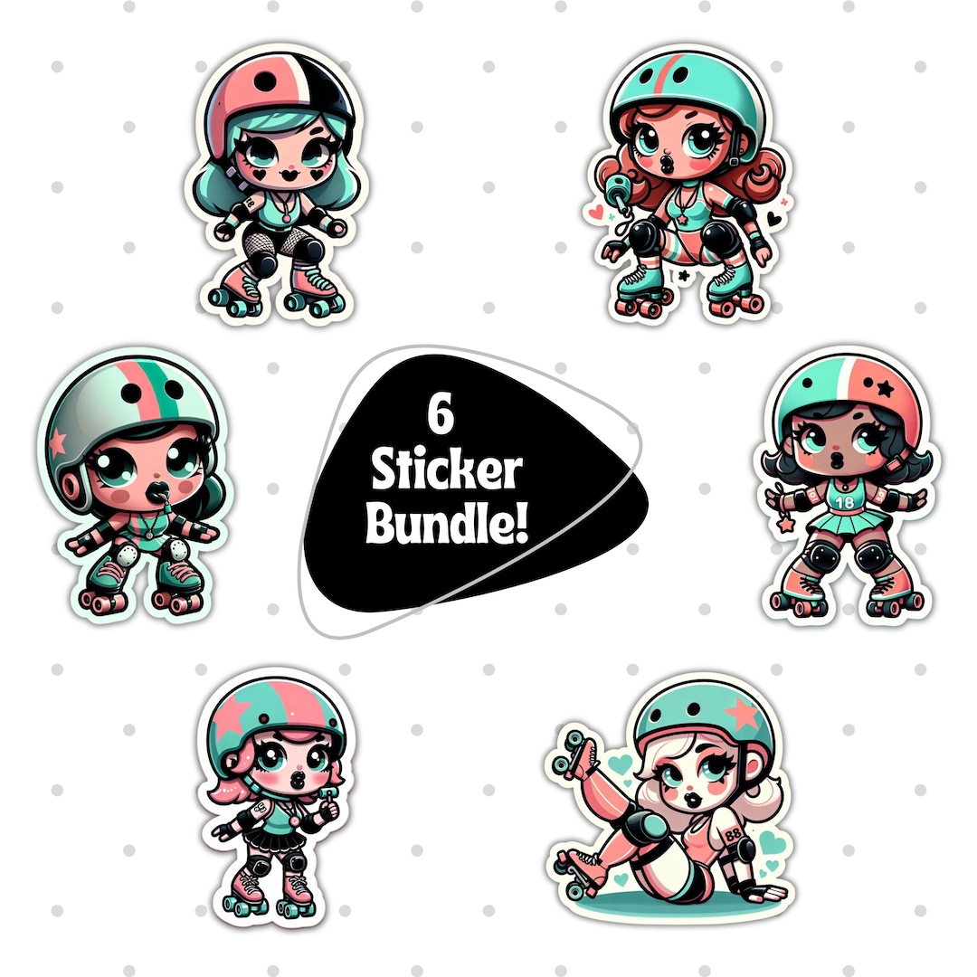 Roller Derby Girls Sticker Bundle, Cute Roller Skater Stickers, Roller ...