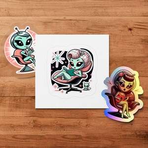 Retro Alien Sticker Pack Bundle, 6 Custom Vinyl Decals Space Theme, Mid ...