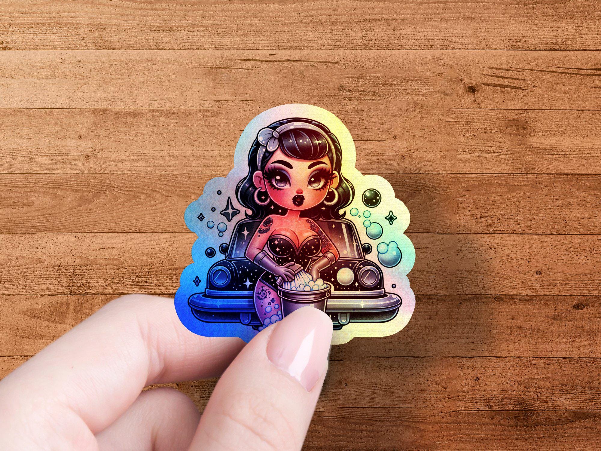 Retro Car Wash Pinup Girl Sticker Set, Vintage Pinup Art Stickers, Car ...