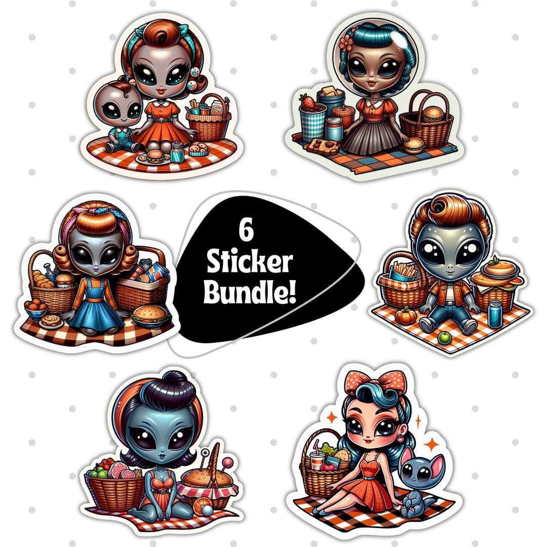 Cute Alien Picnic Sticker Bundle, Set of 6 Unique Picnic Theme Stickers ...