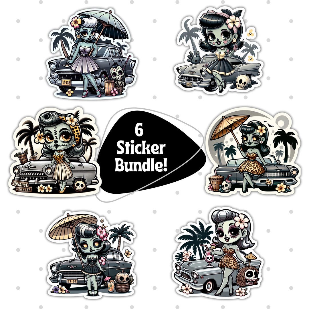 Retro Zombie Girl Pin-up Stickers, Classic Car Art Stickers, Vintage ...