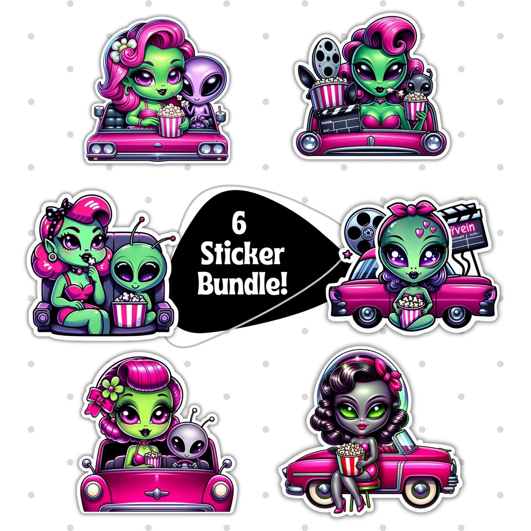 Cute Retro Alien Sticker Pack, 6 Sticker Bundle, Fun Collectible ...
