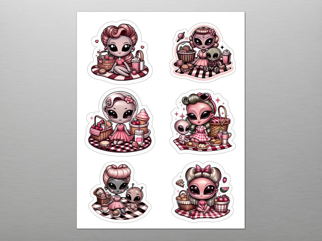 Cute Alien Picnic Sticker Bundle, Adorable Alien Stickers, Cute Picnic ...