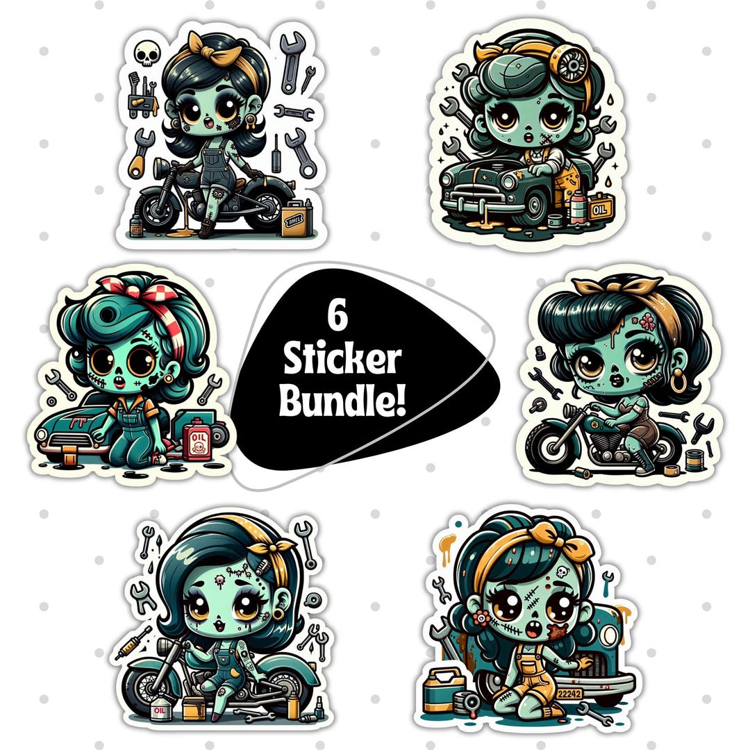 Retro Mechanic Pin-up Girl Stickers, Set of 6 Stickers, Perfect for ...