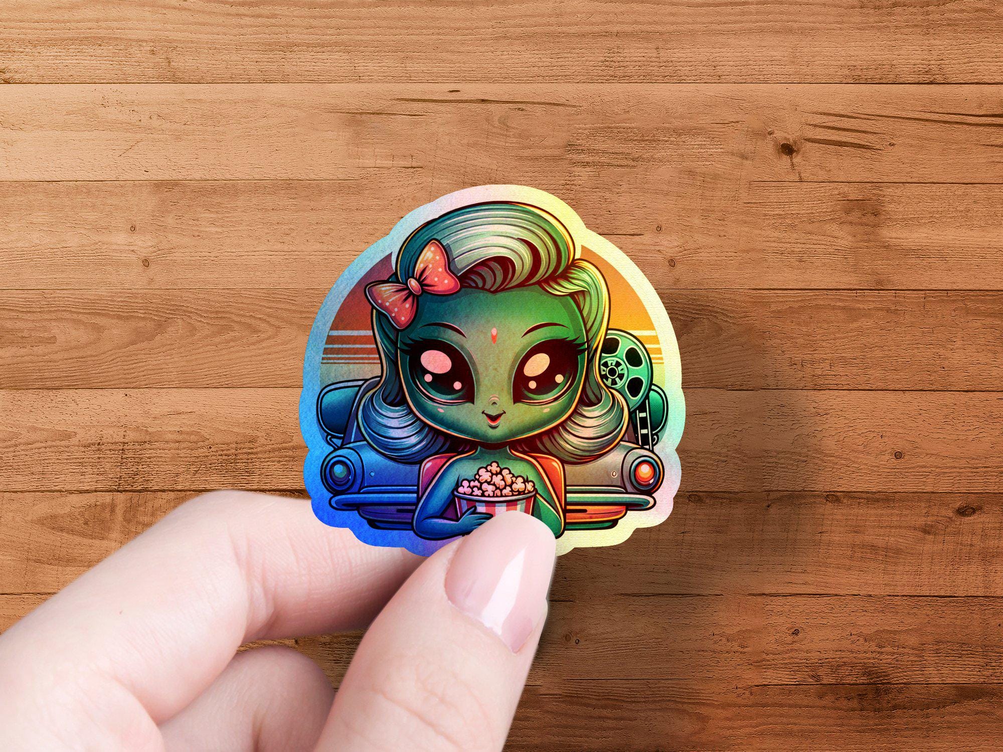 Vintage Alien Movie Night Sticker Pack, Retro Cute Alien Stickers ...
