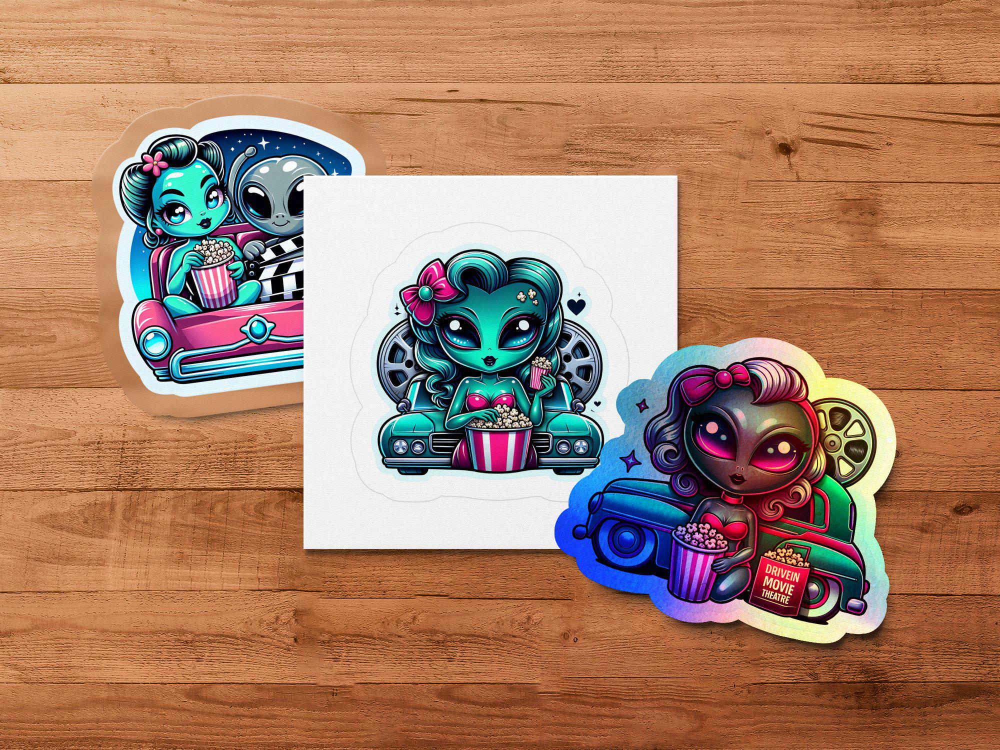Retro Alien Movie Night Sticker Pack, Quirky Sci-fi Themed Stickers ...
