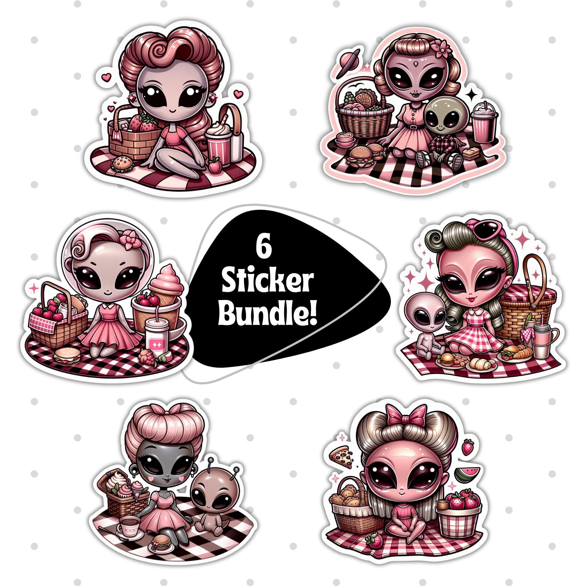 Cute Alien Picnic Sticker Bundle, Adorable Alien Stickers, Cute Picnic ...