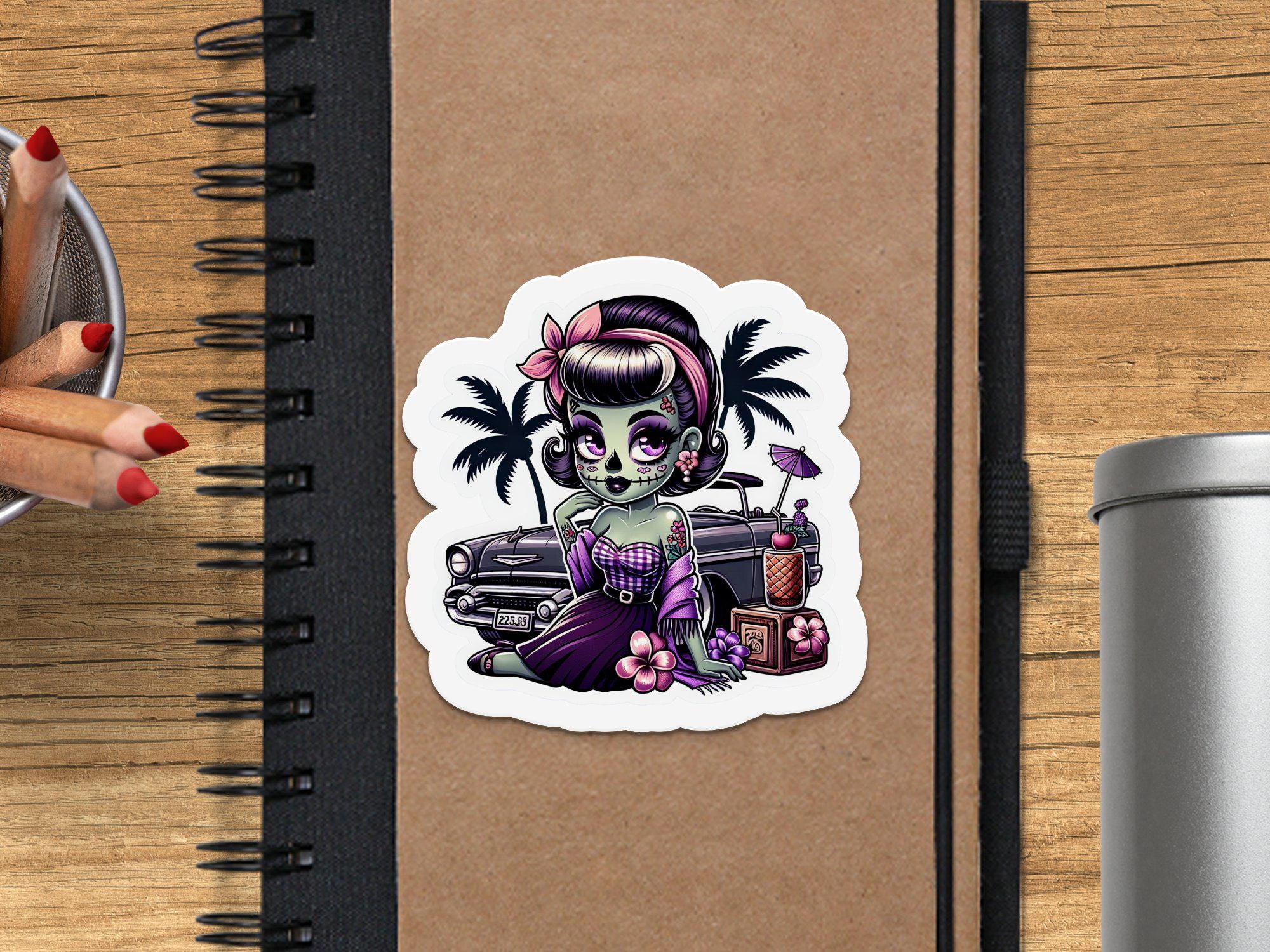 Pinup Zombie Girl Stickers Set, Cute Zombie Car Stickers, Retro ...