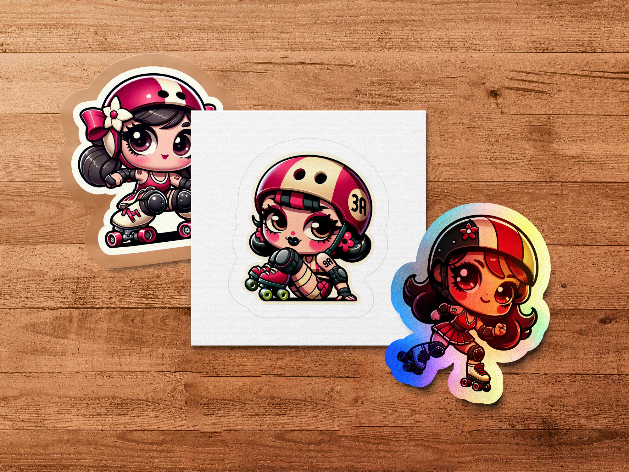 Roller Skate Girl Sticker Pack, Cute Roller Derby Stickers, Skater Girl ...