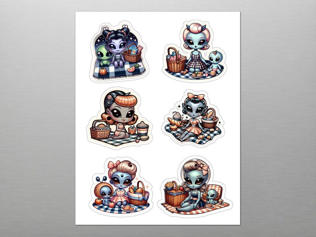 Cute Alien Picnic Sticker Bundle, Adorable Alien Characters With Basket ...