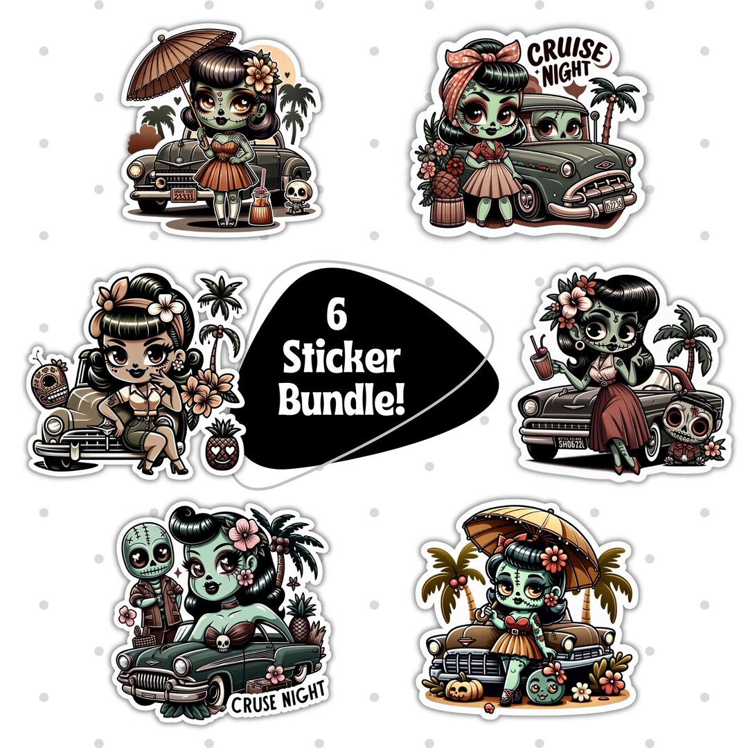 Vintage Pin-up Zombie Stickers, Retro Car Stickers, Spooky Pin-up Girl ...