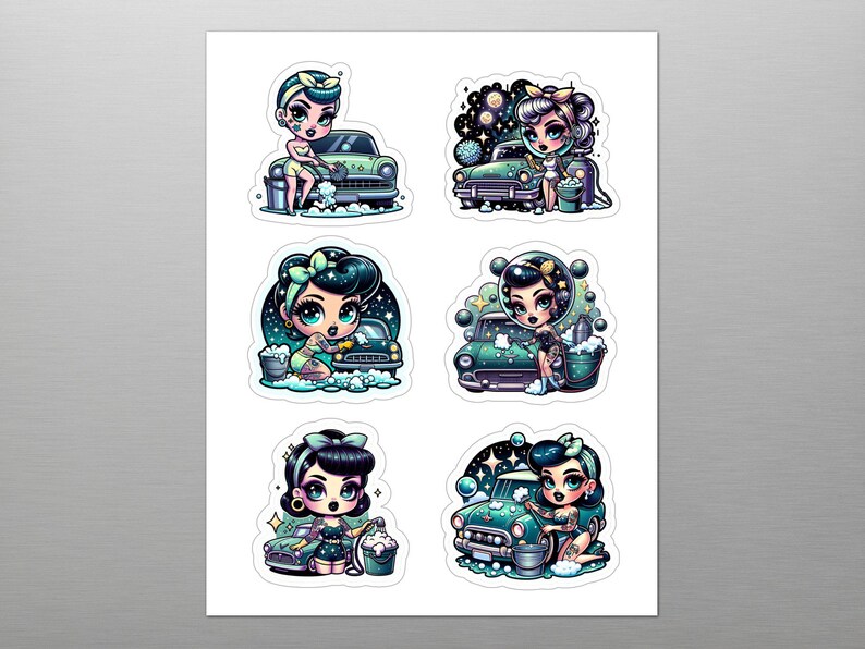 Retro Pinup Girl Car Wash Sticker Pack, Vintage Art Stickers, Cute ...
