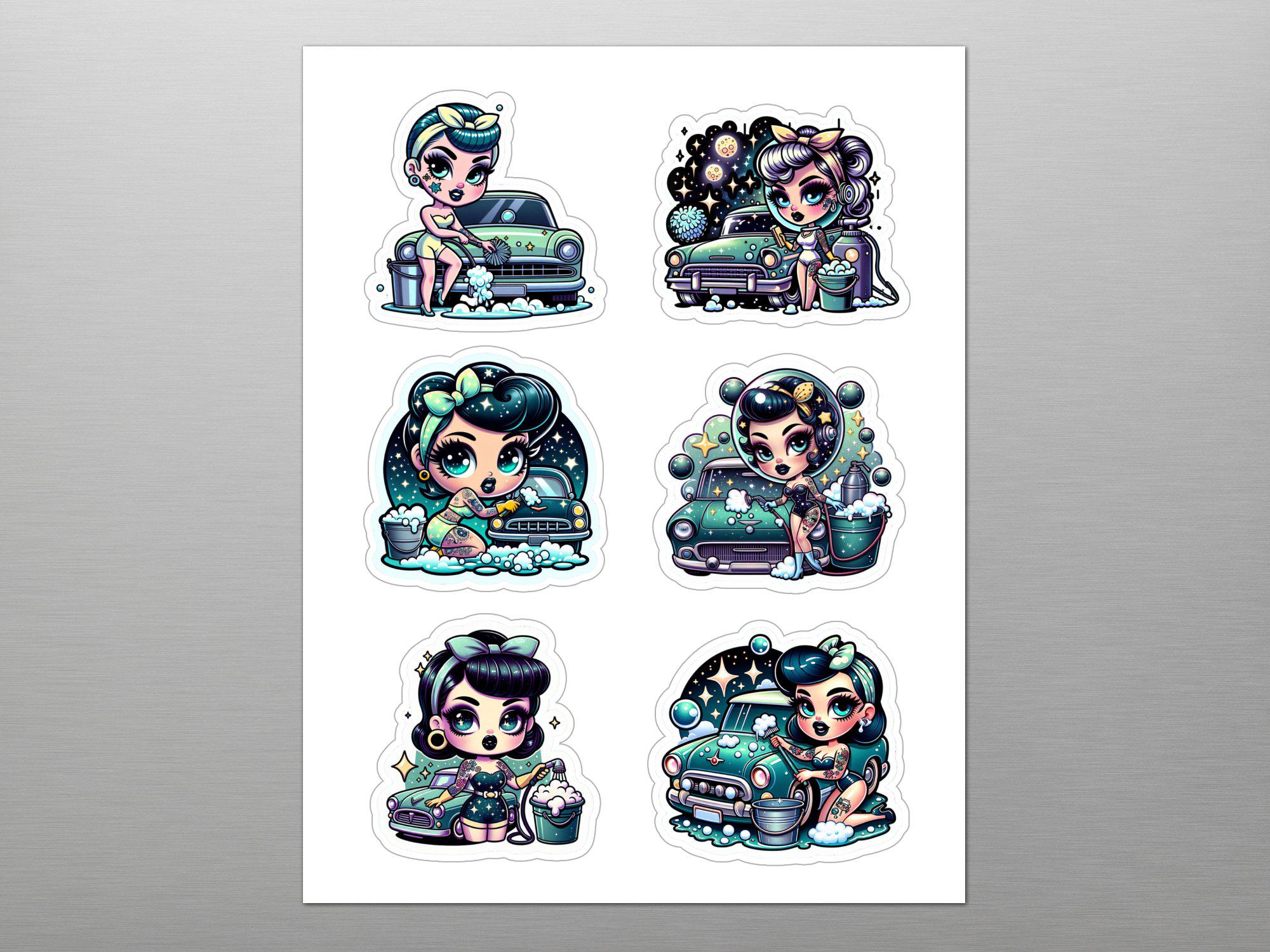 Retro Pinup Girl Car Wash Sticker Pack, Vintage Art Stickers, Cute ...