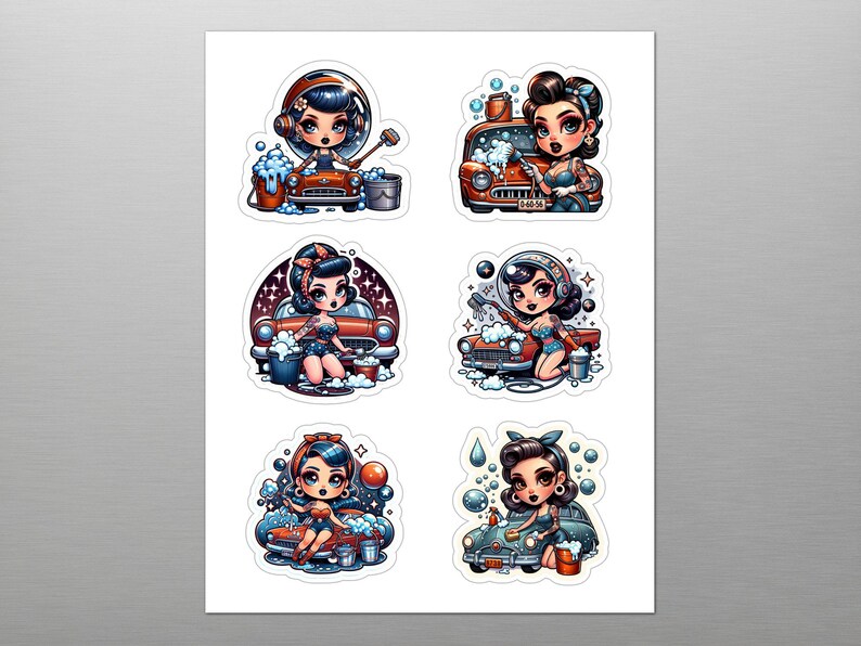 Cute Girl Car Wash Sticker Pack, Retro Pinup Girl Stickers, Fun Auto ...