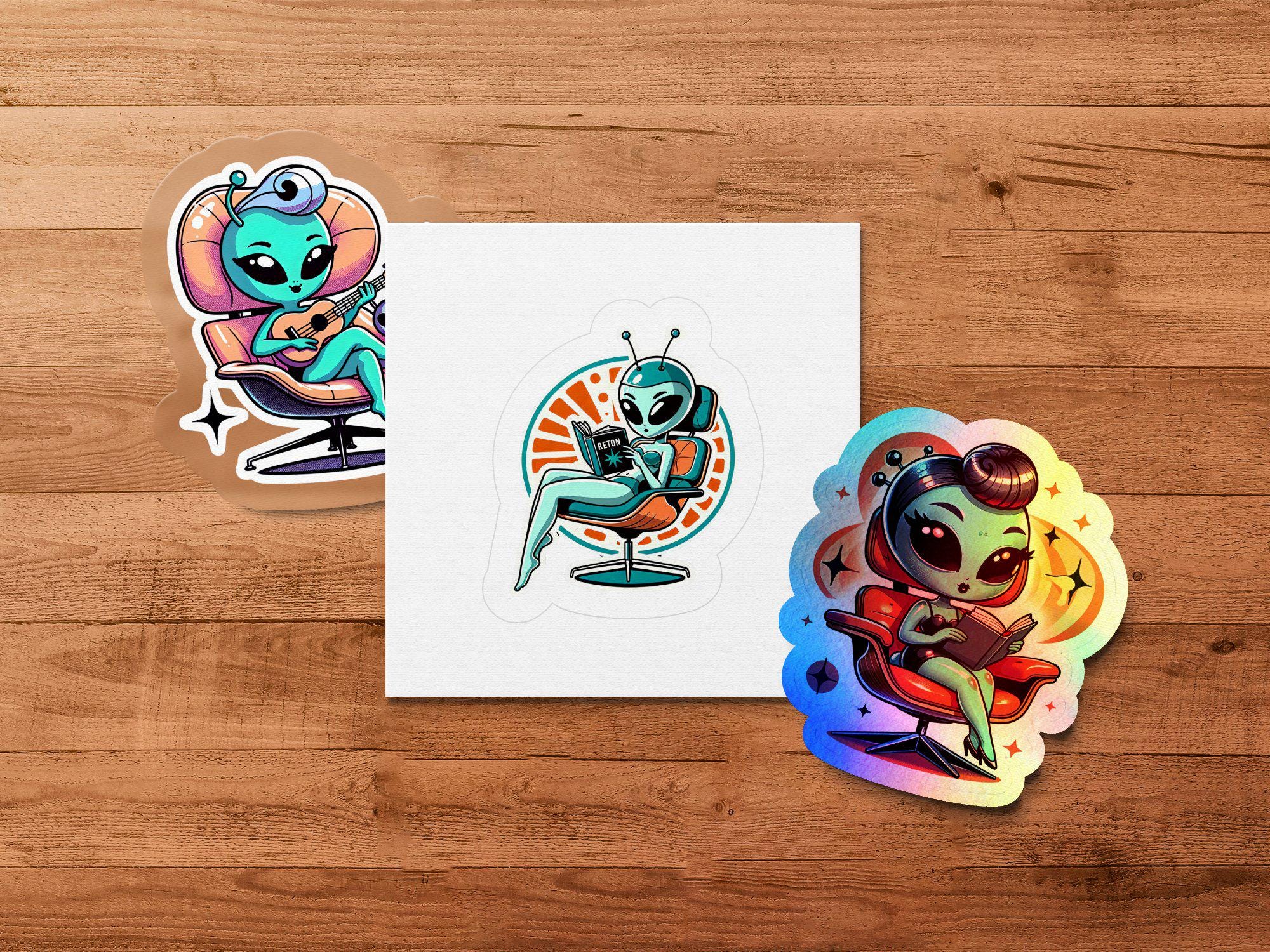 Alien Retro Sticker Pack, Cute Alien Stickers for Laptop, Vinyl Decals ...