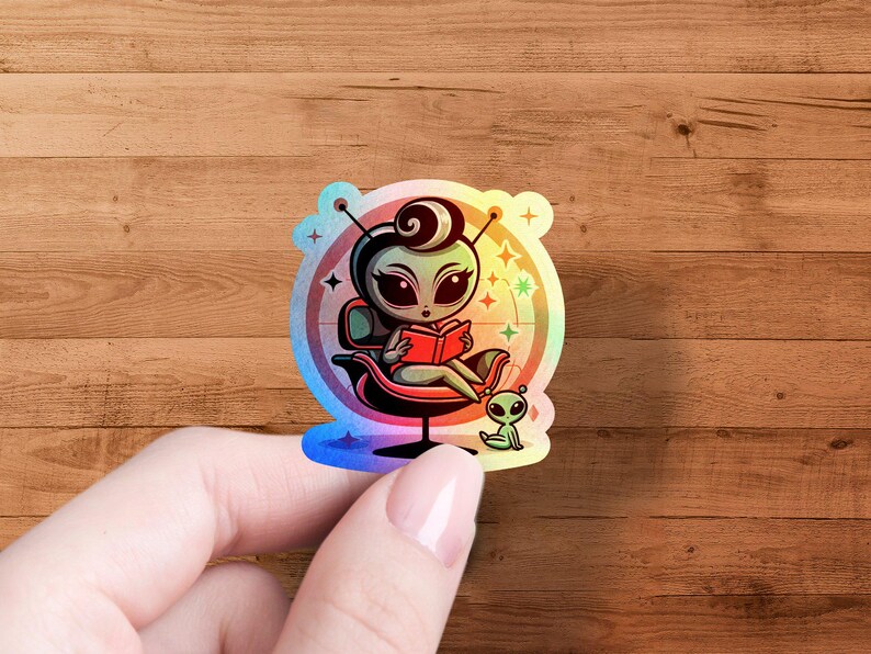 Retro Alien Sticker Pack Bundle, 6 Custom Vinyl Decals Space Theme, Mid ...