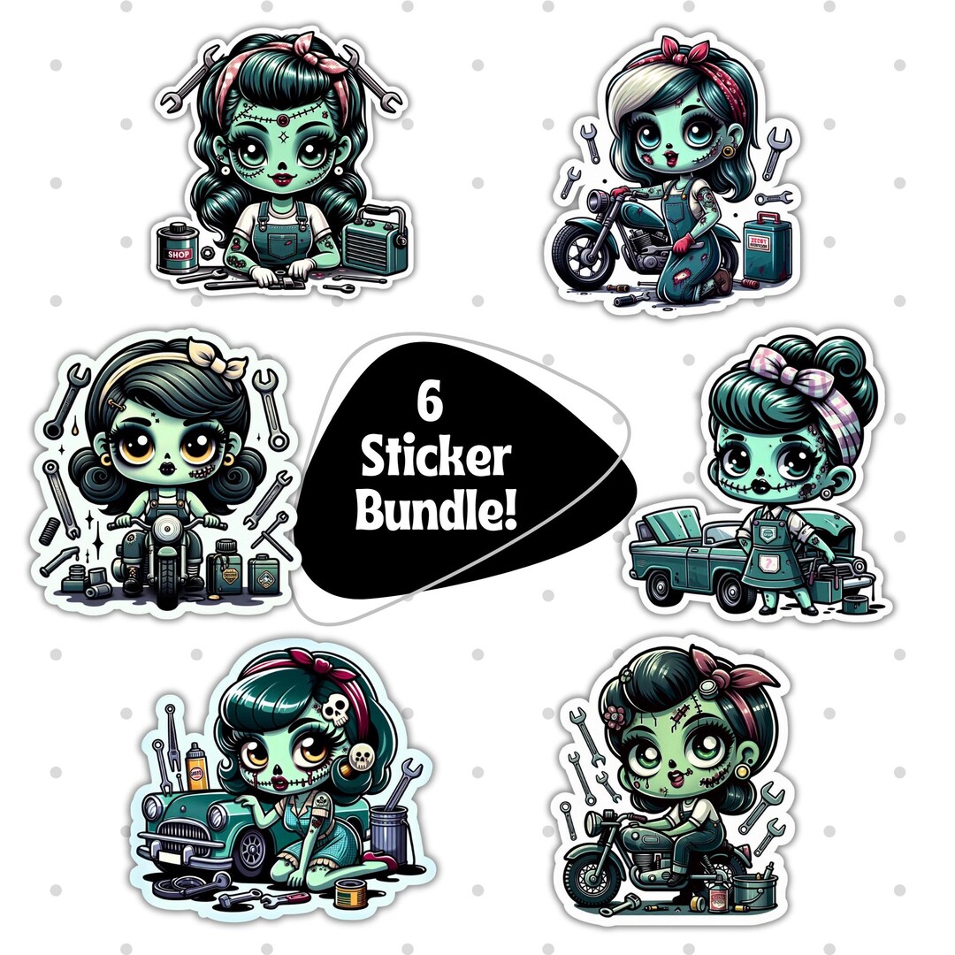 Cute Green Girl Mechanic Sticker Pack, 6 Unique Stickers, Perfect for ...
