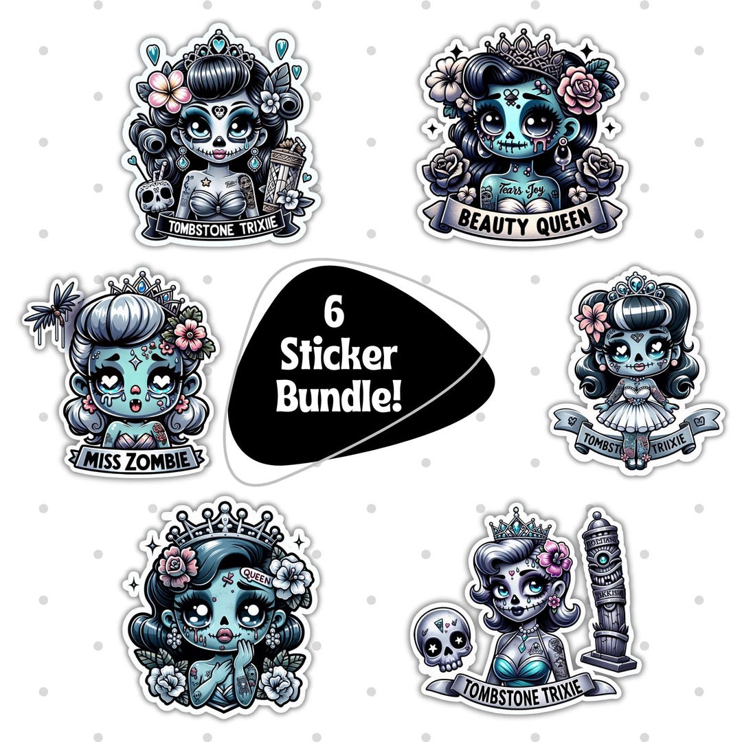 Gothic Zombie Queen Stickers Pack, Day of the Dead, Rockabilly Pinup ...