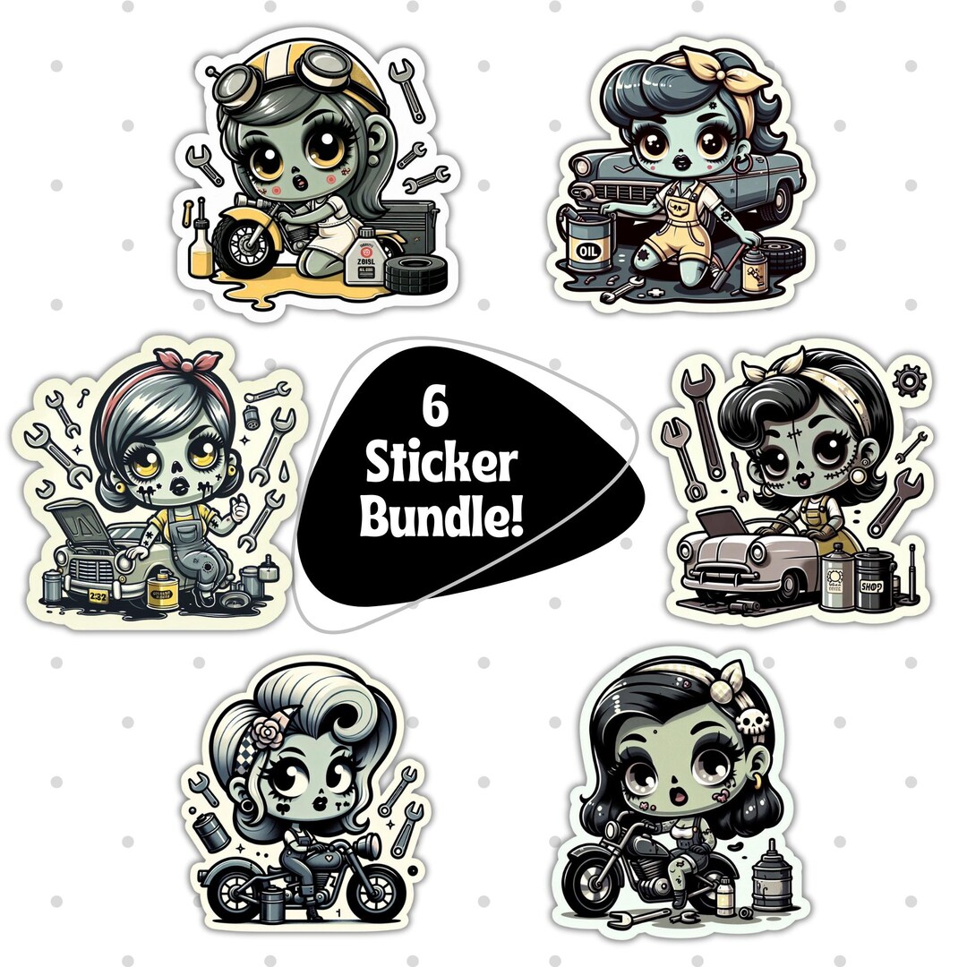 Cute Mechanic Girls Stickers Set, 6 Piece Bundle, Adorable Custom Tool ...