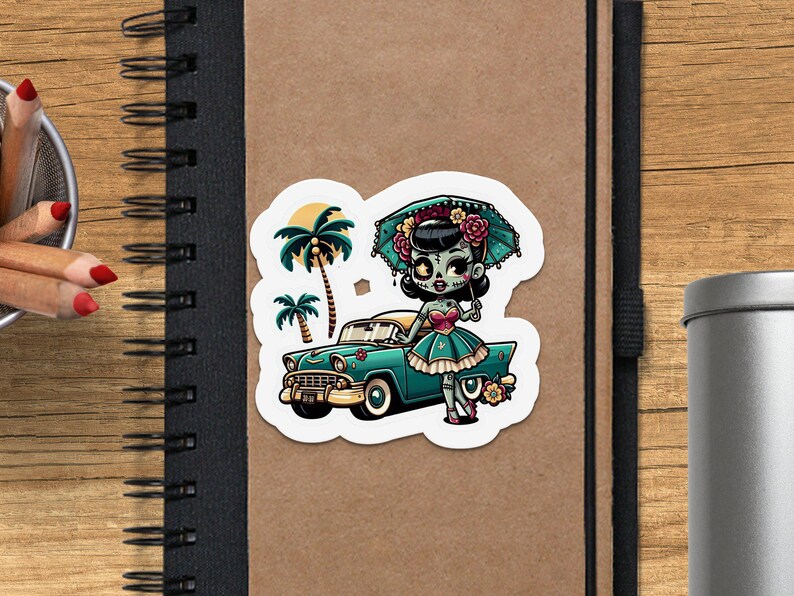 Cute Retro Beach Zombie Girl Sticker Bundle, Vintage Pinup Style Zombie ...