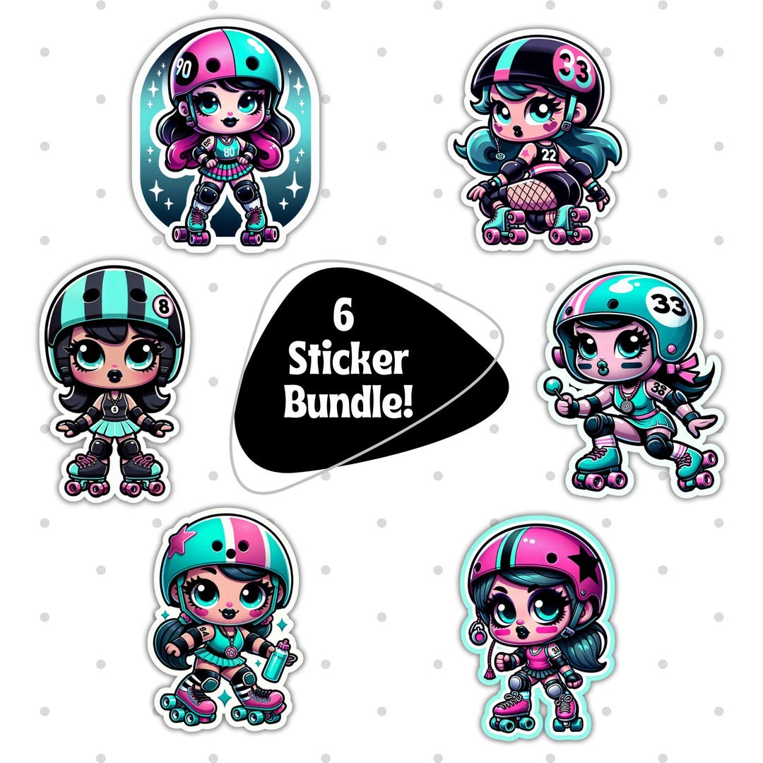 Roller Derby Girl Sticker Pack, Cute Skater Stickers, Roller Skating ...