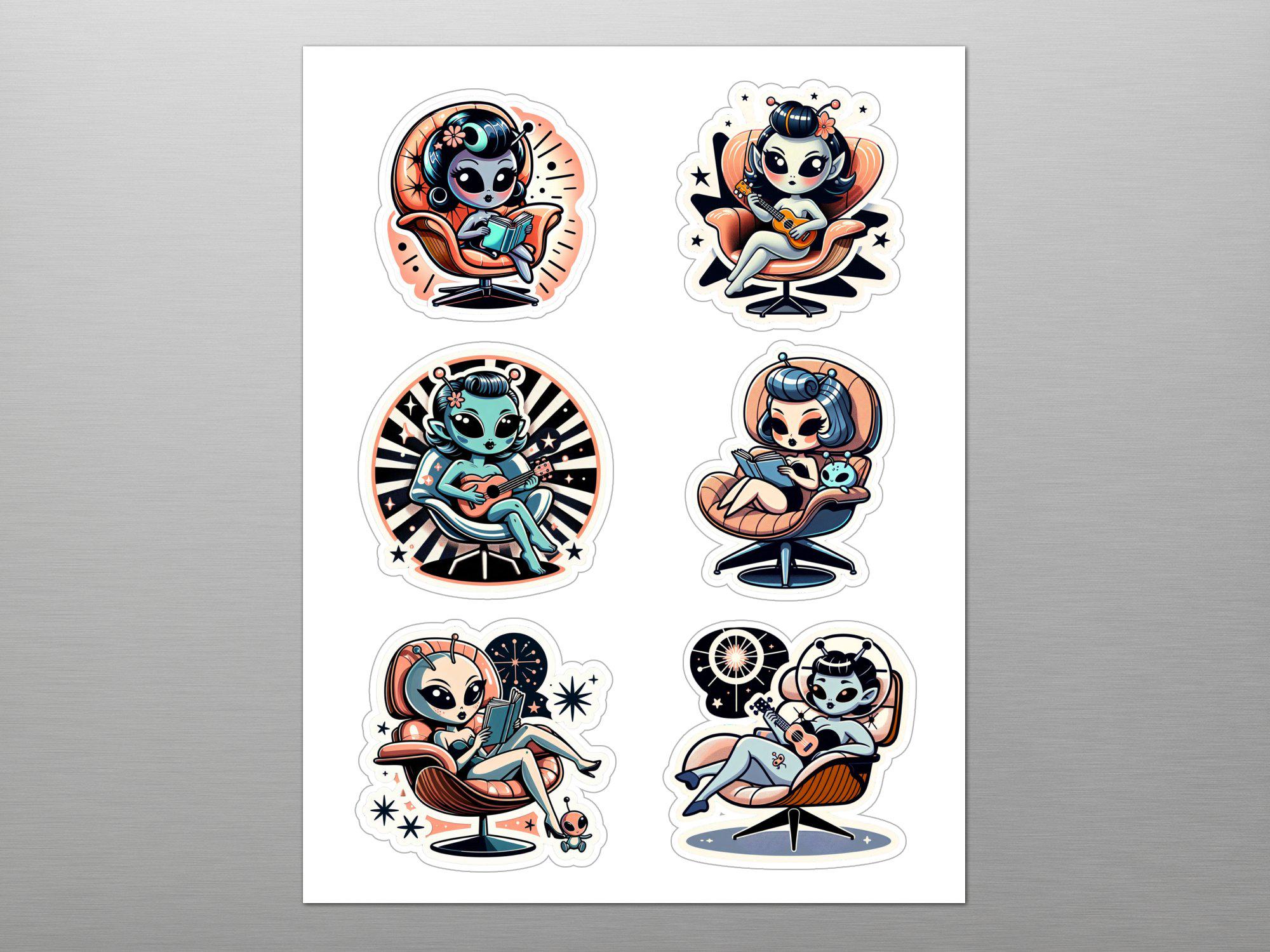 Vintage Alien Girls Sticker Bundle, Retro Sci-fi Alien Characters Decal ...