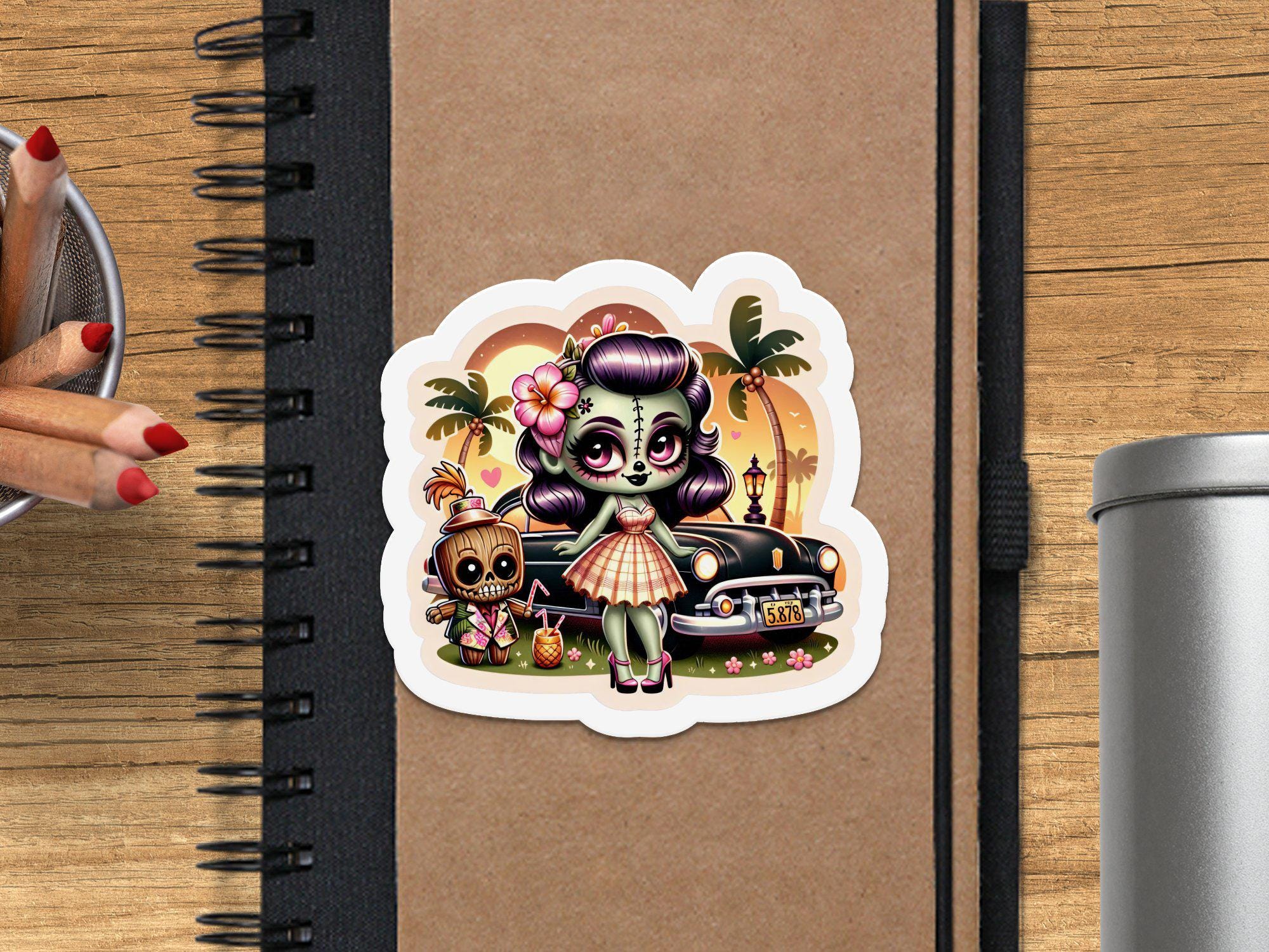 Pinup Zombie Girl Sticker Pack, Retro Pinup Sticker Bundle, Tropical ...