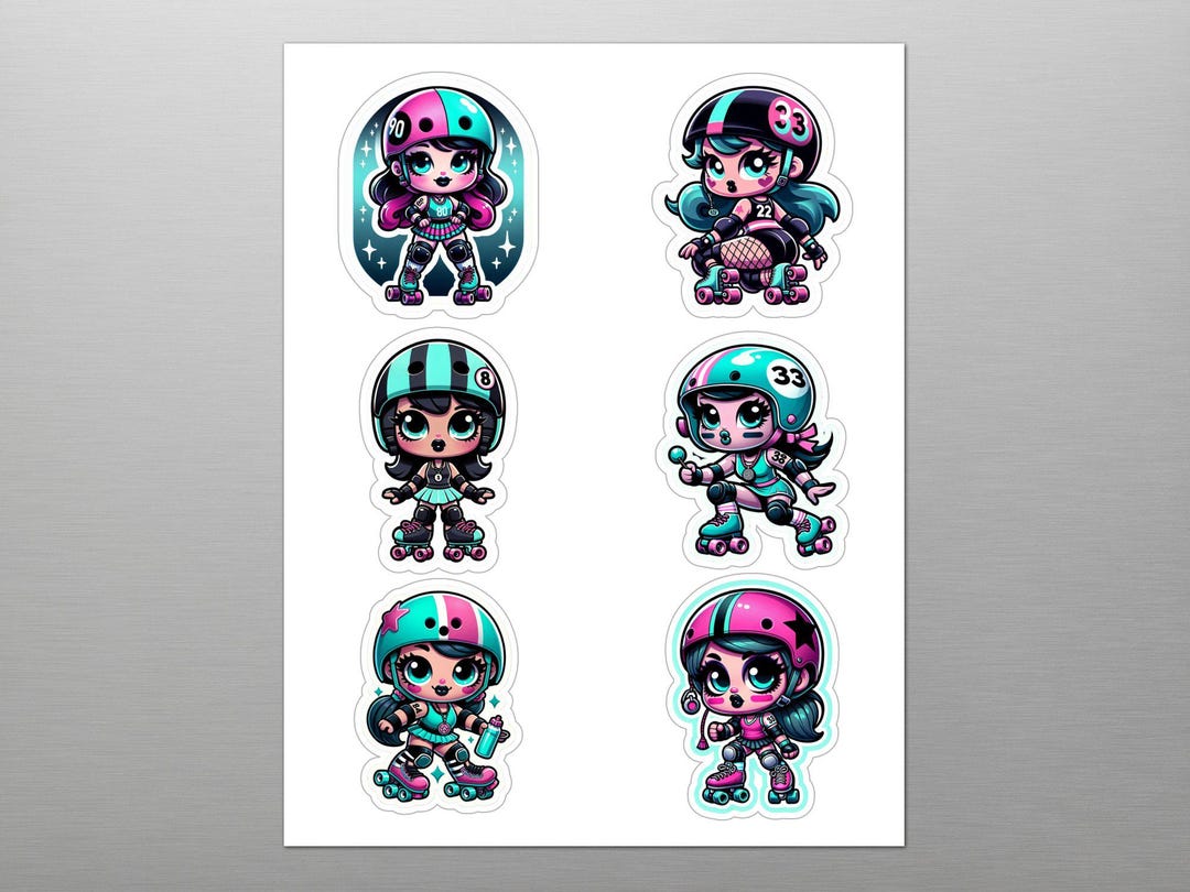 Roller Derby Girl Sticker Pack, Cute Skater Stickers, Roller Skating ...