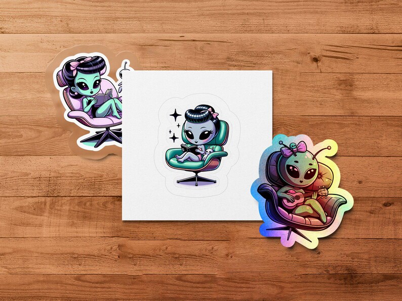 Retro Alien Girls Sticker Set, Cute Alien Pin-up Art Stickers, Space ...
