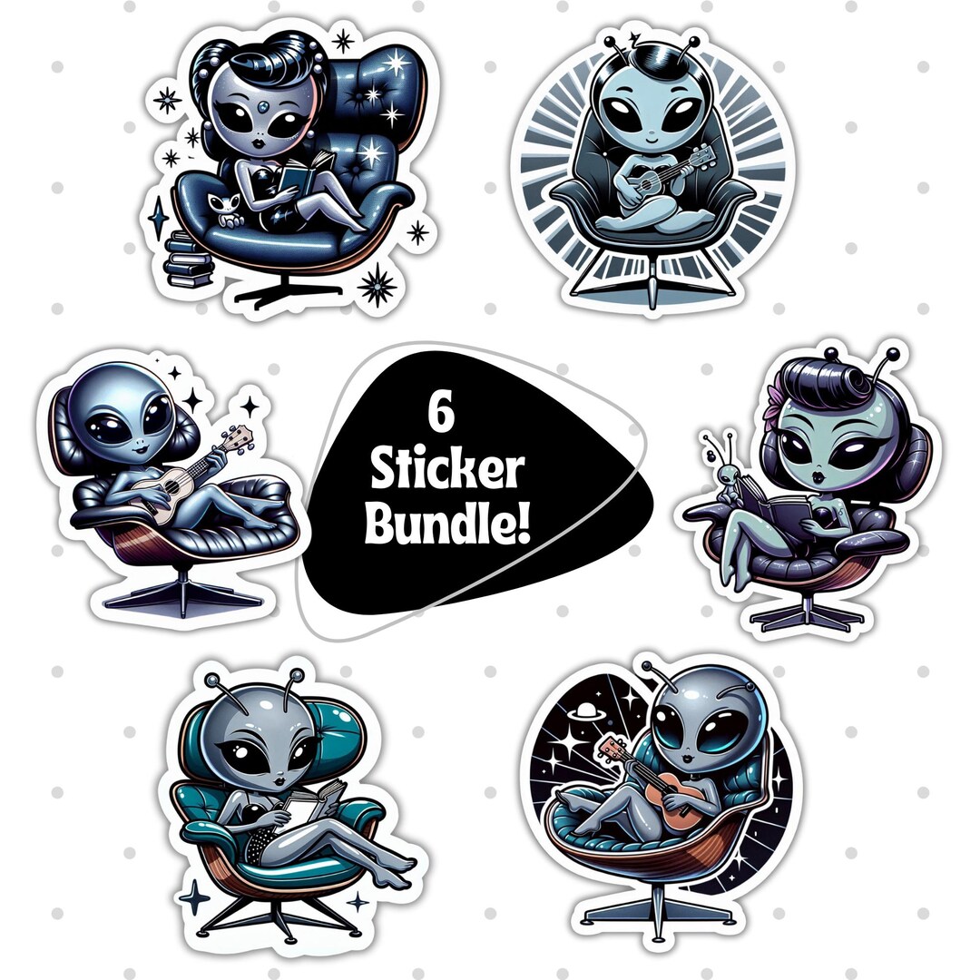 Alien Themed Sticker Bundle Set of 6 Unique Designs Fun and Cute Alien ...