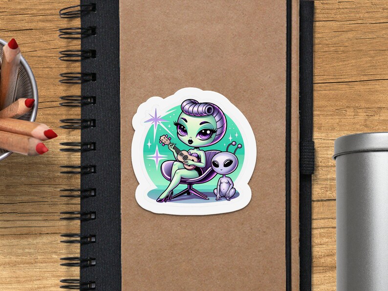 Retro Alien Girls Sticker Set, Cute Alien Pin-up Art Stickers, Space ...