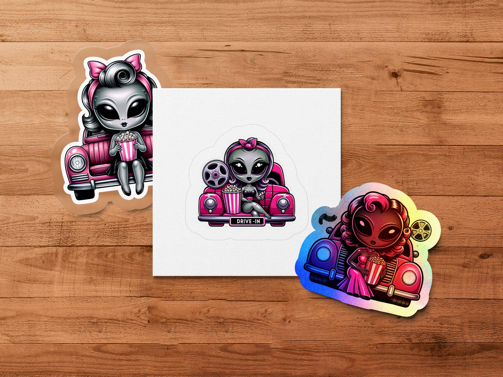 Cute Alien and Retro Girl Sticker Bundle, 6 Piece Drive-in Collection ...