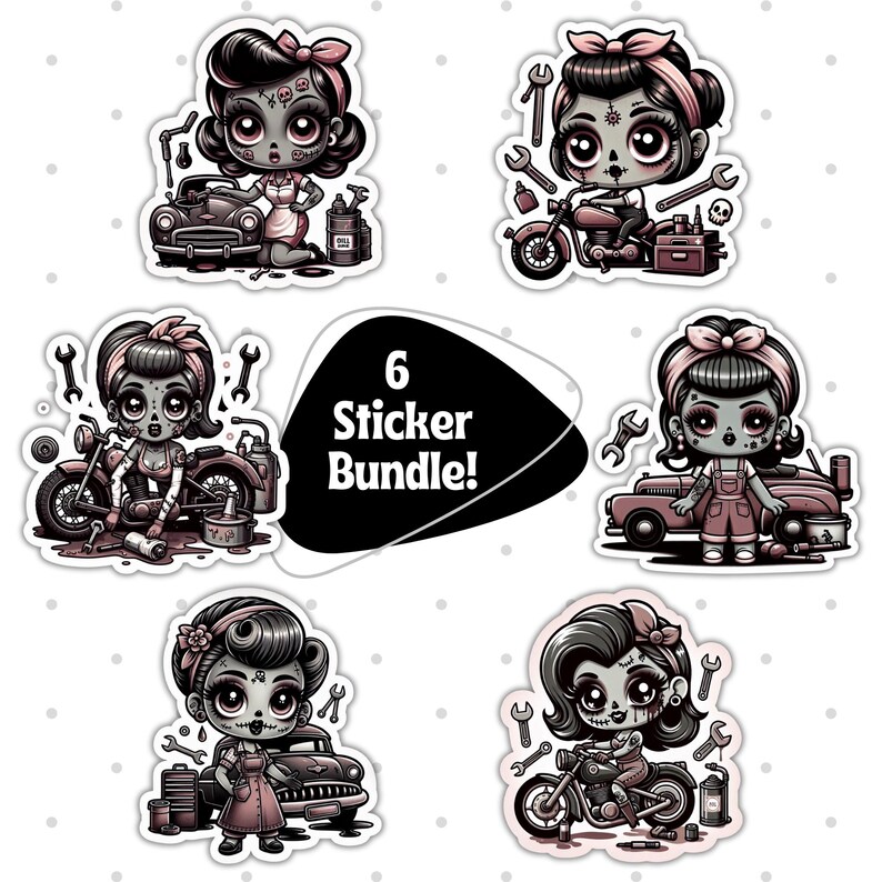 Cute Pin up Girl Mechanics Stickers Set 6 Piece Bundle Fun Car Repair ...