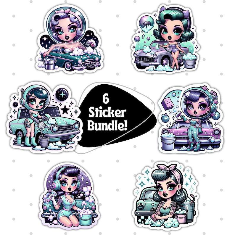 Vintage Pinup Girl Car Wash Sticker Bundle, Retro Car Wash Sticker Set ...