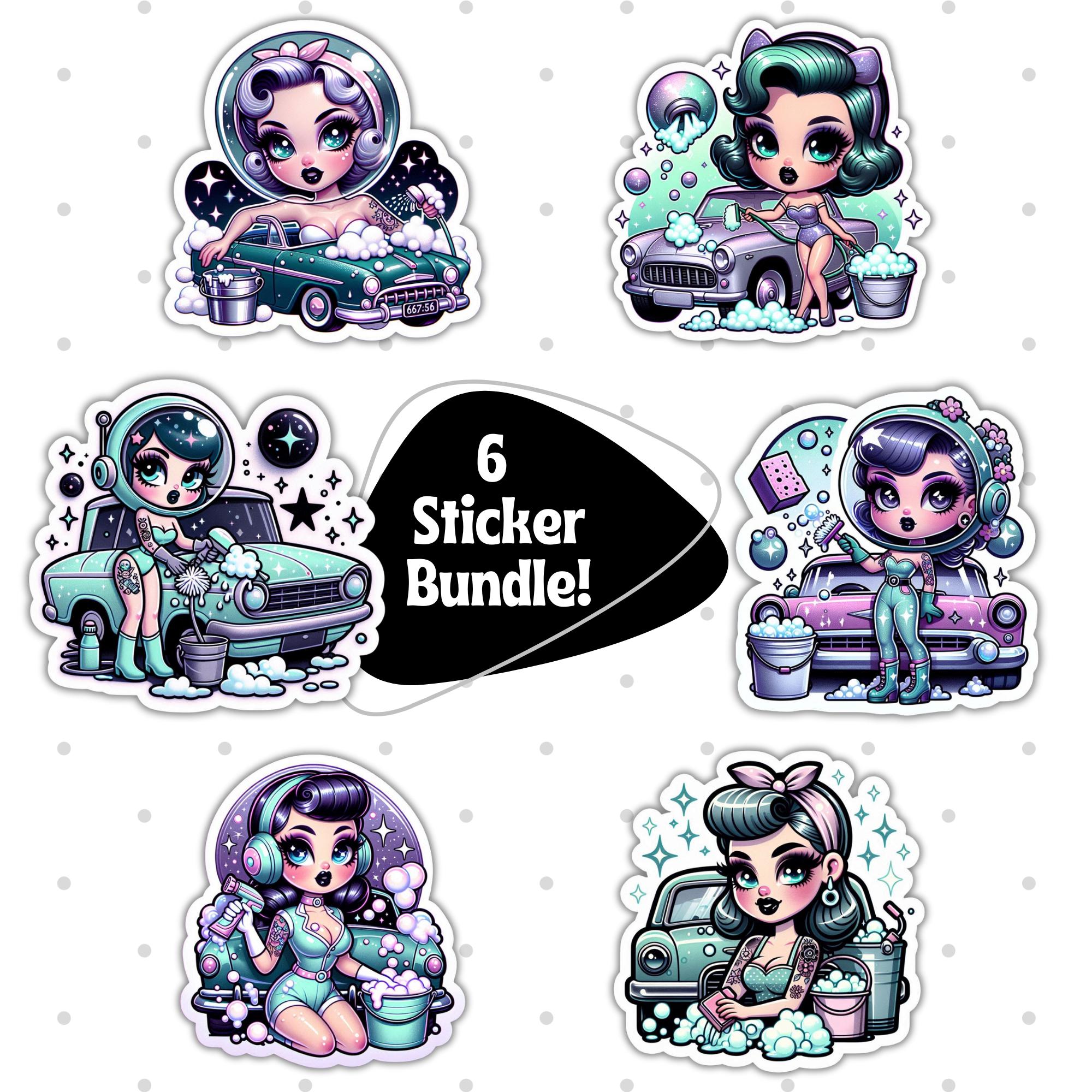 Vintage Pinup Girl Car Wash Sticker Bundle Retro Car Wash Sticker Set Cute Pinup Girl Vinyl