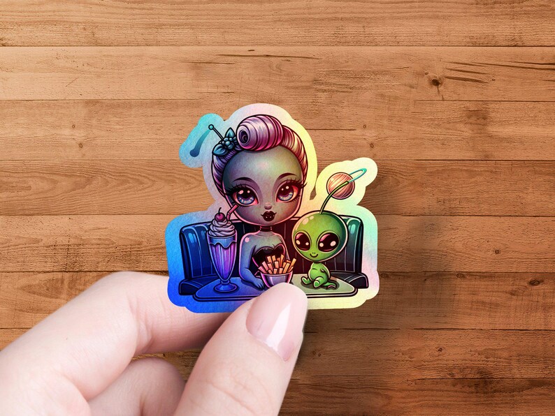Retro Sci-fi Alien Diner Stickers Bundle, Cute Alien Characters With ...