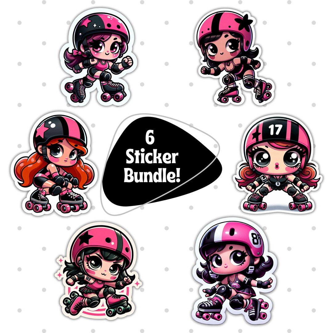Roller Derby Stickers Set, Cute Roller Skating Stickers, Skater Girl ...