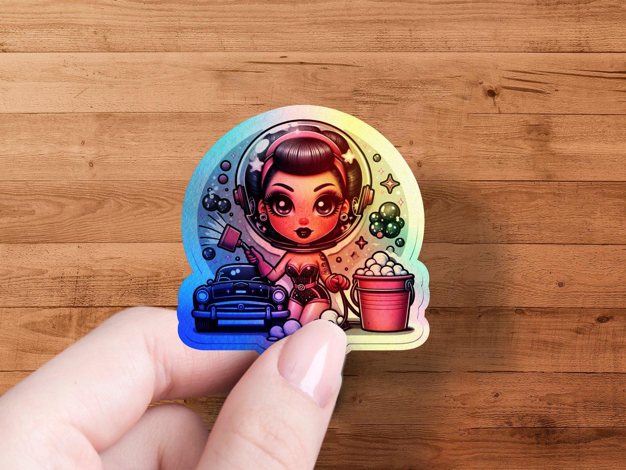 Retro Car Wash Pin-up Girl Sticker Bundle, Waterproof Decal Set, Cute ...