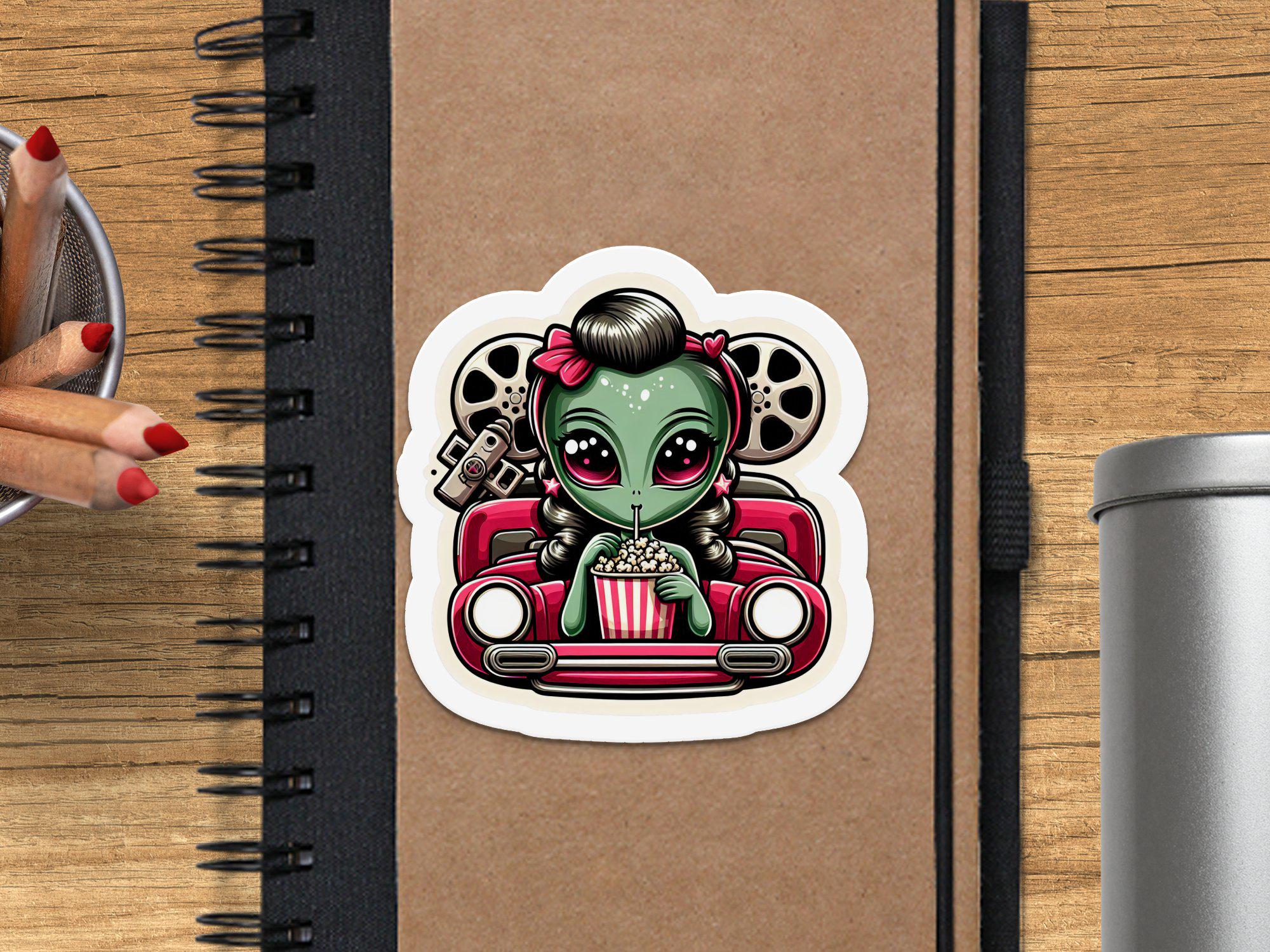 Cute Alien Movie Night Sticker Pack, Retro Cartoon Alien Stickers Set ...