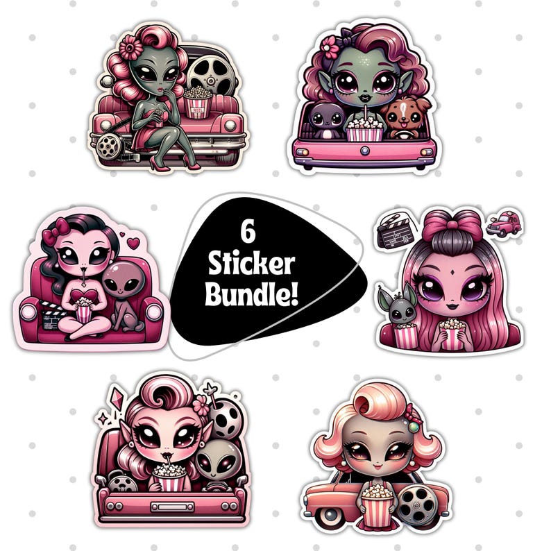 Cute Alien Girl Sticker Pack, 6 Sticker Bundle, Adorable Alien and Pet ...