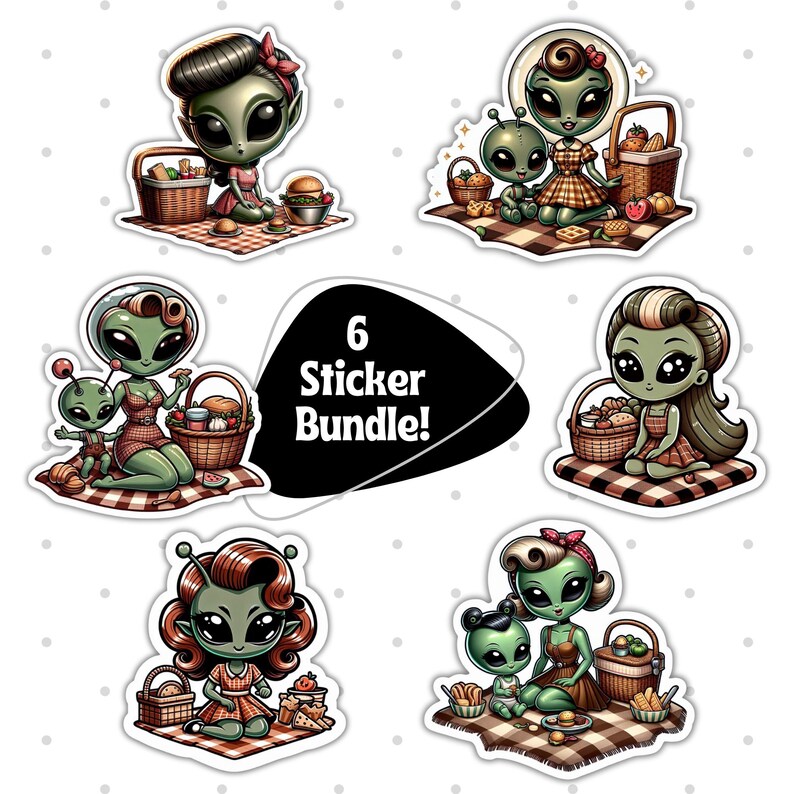 Cute Alien Picnic Sticker Pack, Unique Spaceship Themed Stickers ...