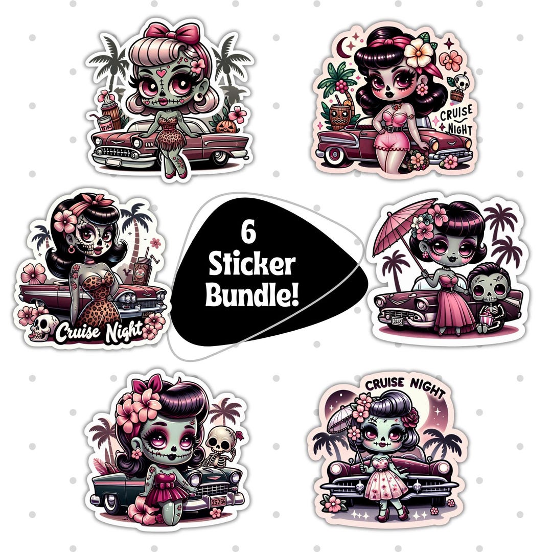 Retro Zombie Girl Stickers Pack, Vintage Art Stickers Set, Cute Pinup ...