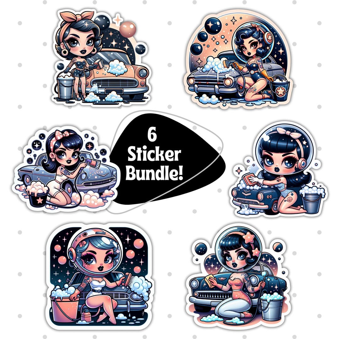 Retro Girl Sticker Set, Vintage Car Wash Stickers, Pin-up Girl Sticker ...